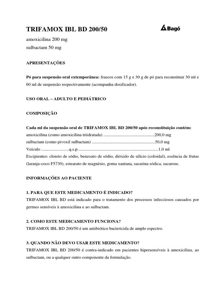 TRIFAMOX IBL BD 200/50: Informações detalhadas sobre um antibiótico ...