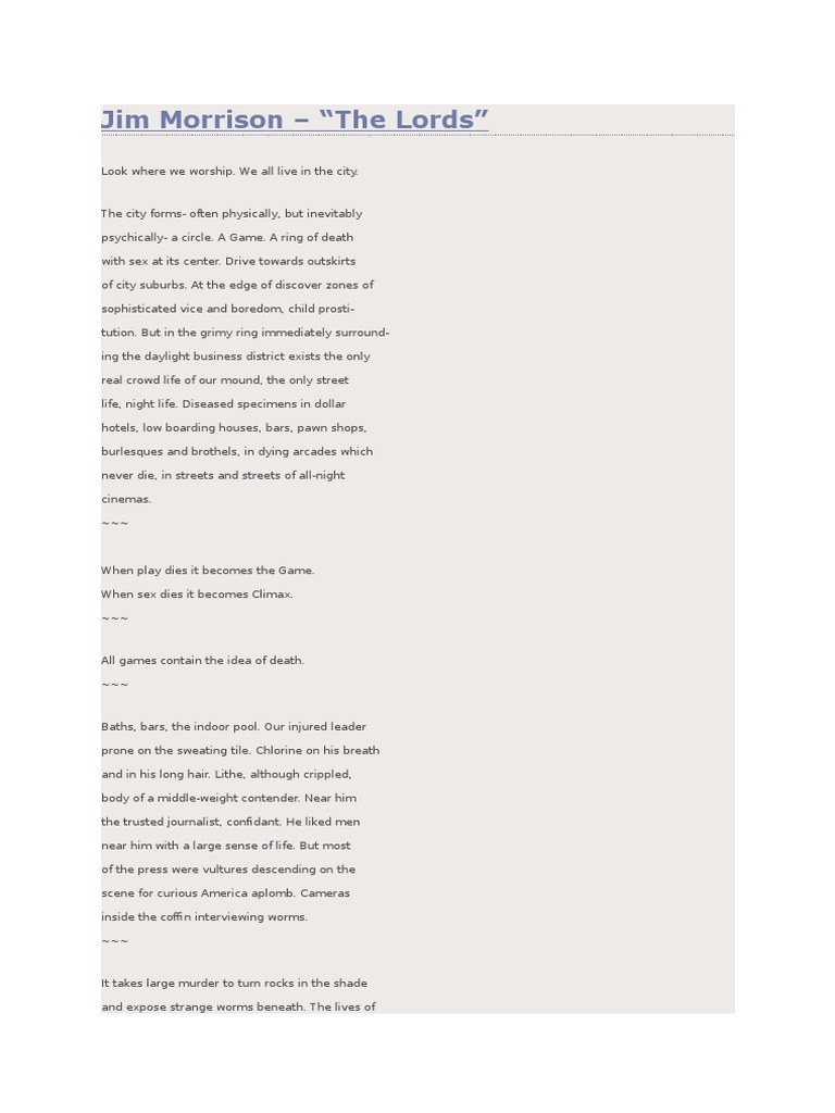 Jim Morrison - "The Lords" | PDF | Alchemy | Shamanism