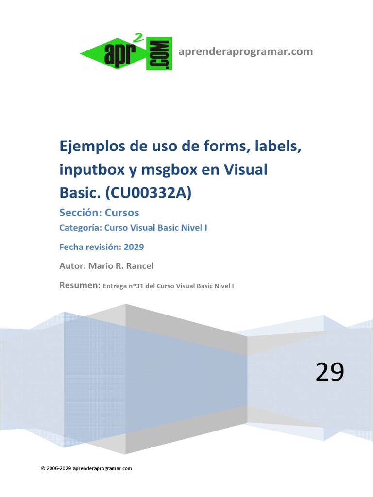 Visual Basic CU00332A Ejemplos Forms Labels Inputbox y Msgbox Curso Ejemplo | PDF | Básico ...