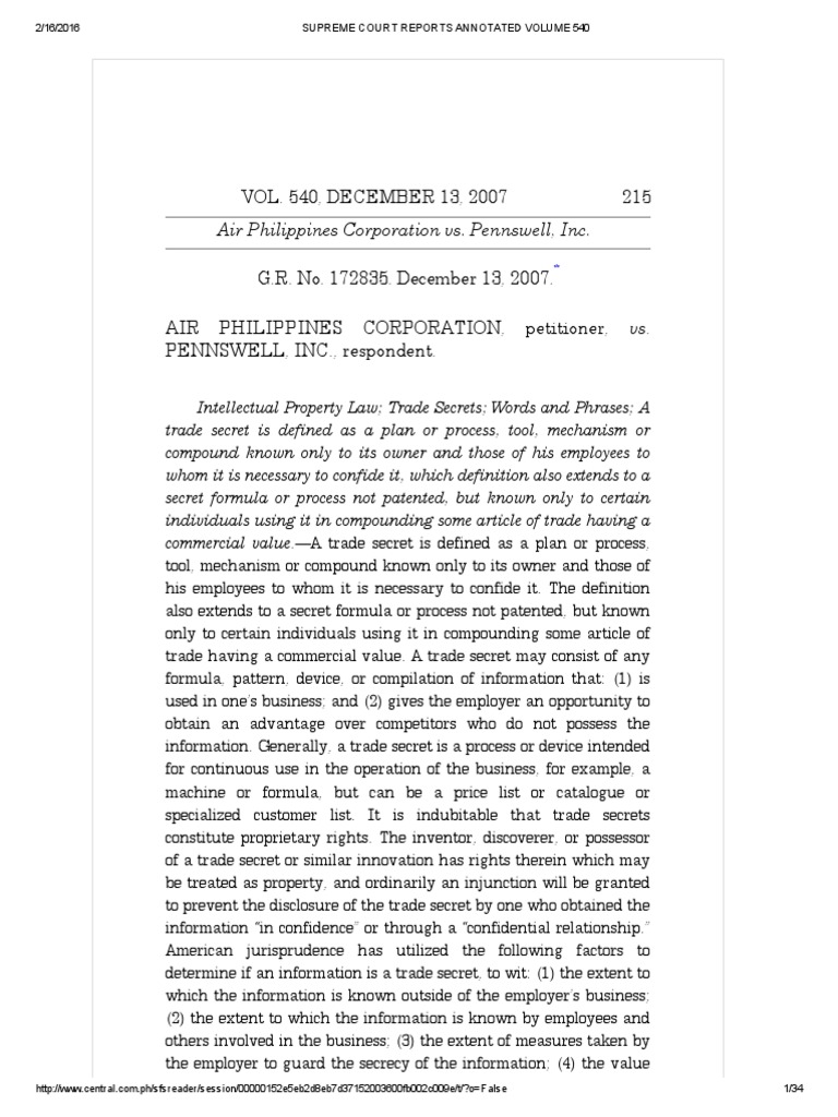 Air Philippines v. Pennswell | PDF | Trade Secret | Secrecy
