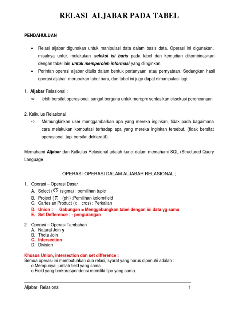 Relasi Aljabar Pada Tabel | PDF
