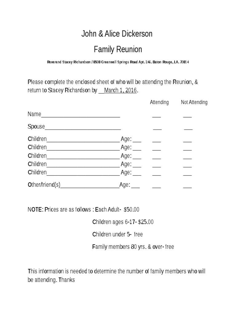 John & Alice Dickerson Family Reunion RSVP | PDF | Social Science ...