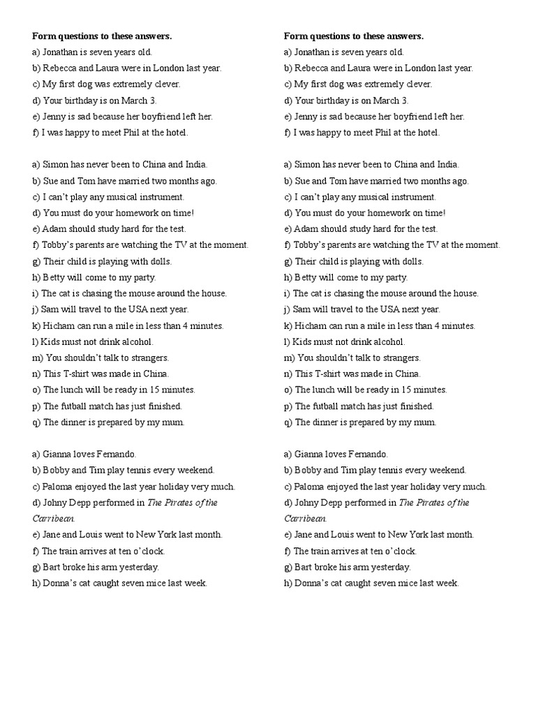Form Questions To These Answers | PDF | Leisure
