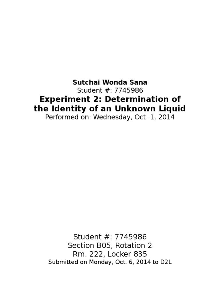 Identify Unknown Liquid: Density & Boiling Point | PDF | Density | Quantity