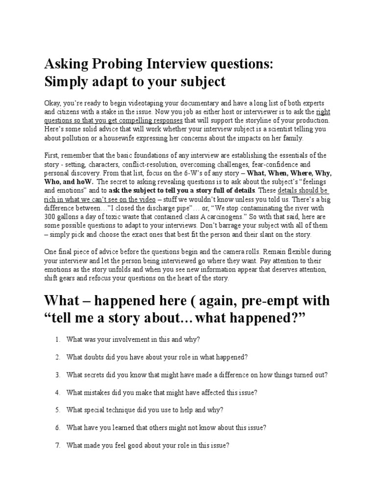 Asking Probing Interview Questions | PDF | Question | Psychology