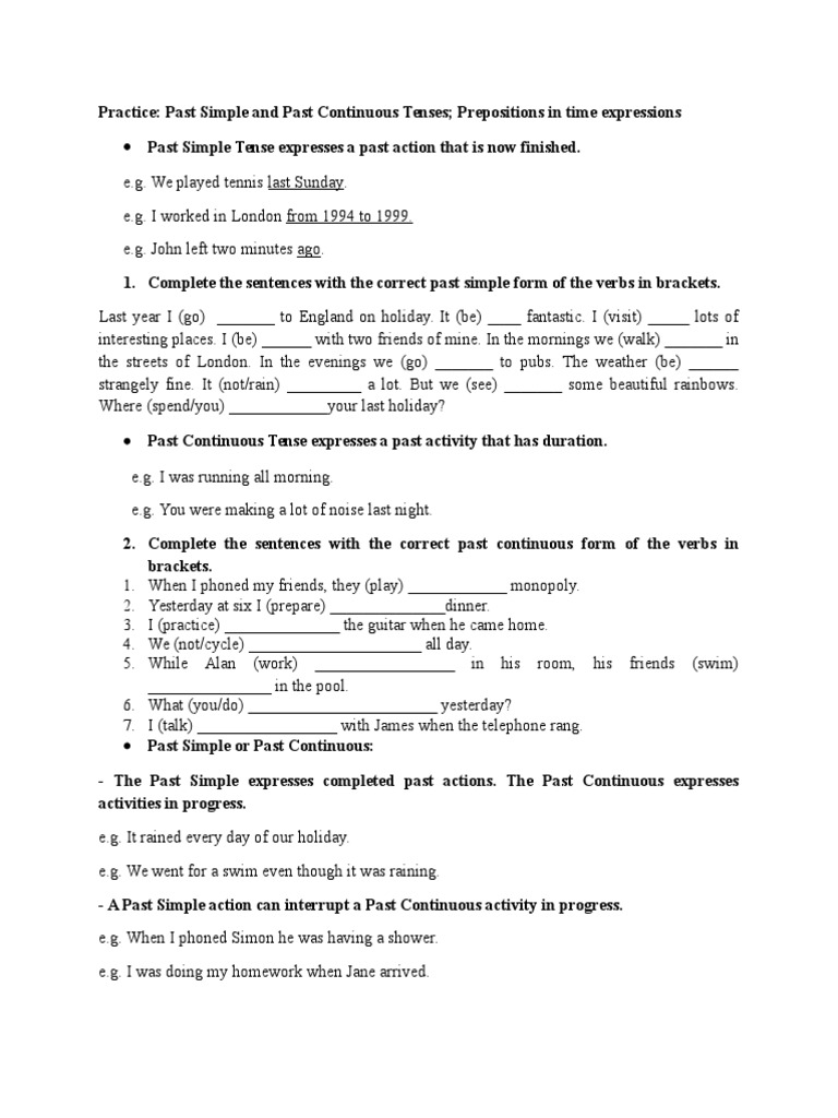 Practice Past Simple and Past Continuous | PDF | Grammatical Tense | Verb