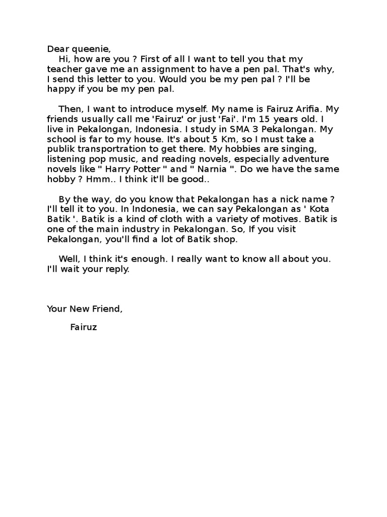 An Introduction to Fairuz: A New Pen Pal from Pekalongan, Indonesia ...
