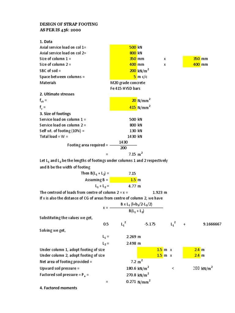 Strap Footing Sample PDF | PDF | Beam (Structure) | Bending