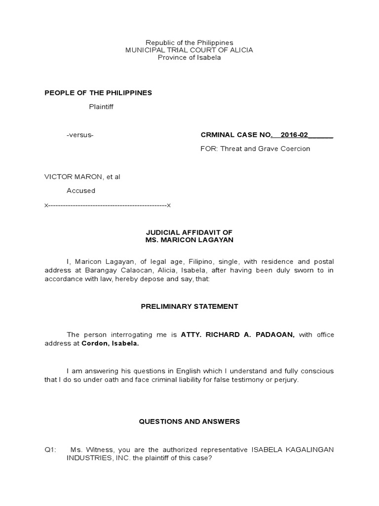 Judicial Affidavit | PDF | Witness | Perjury
