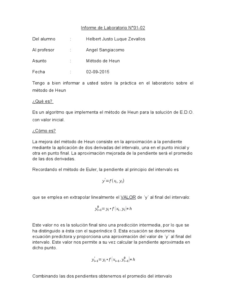 Método de Heum para Ecuaciones Diferenciales | PDF | Ecuaciones ...