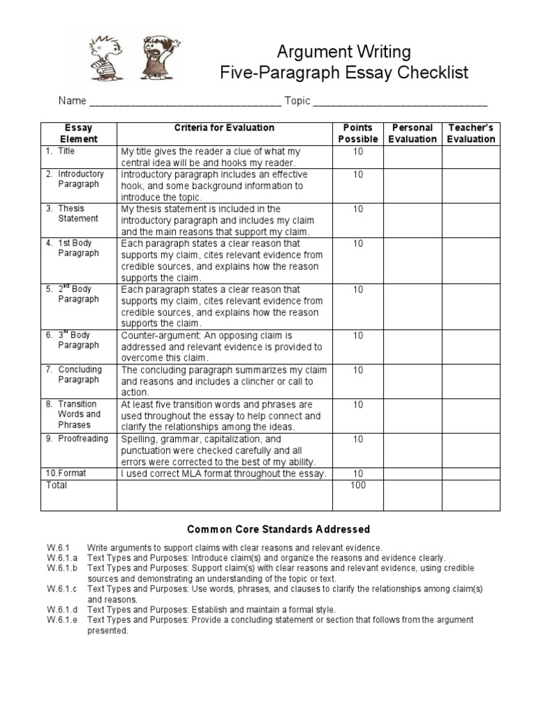 Argumentative Writing Checklist | PDF