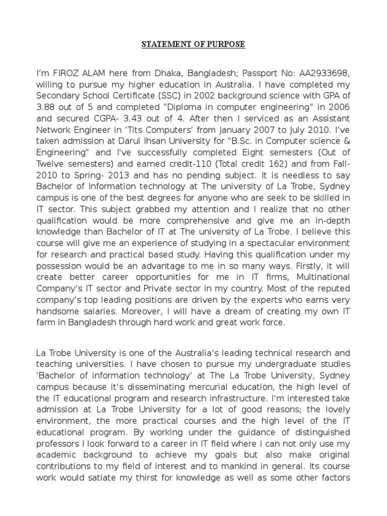 Sop - Sample For Studying Abroad | PDF | Academic Degree | University ...