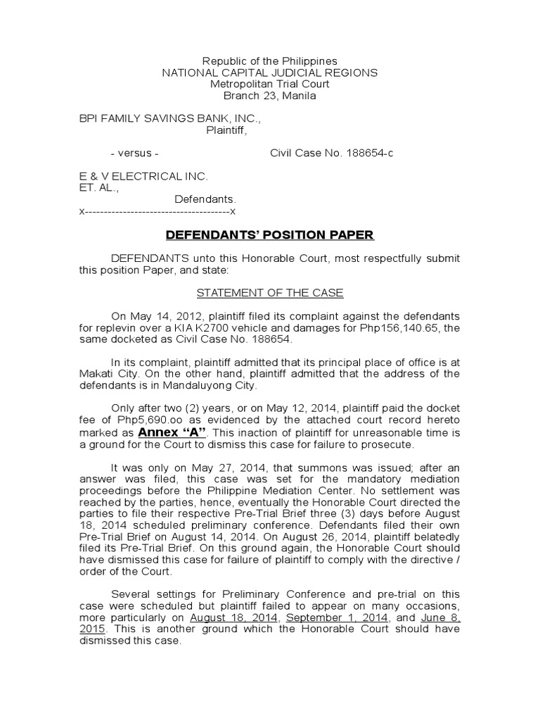 Position Paper | PDF | Venue (Law) | Lawsuit