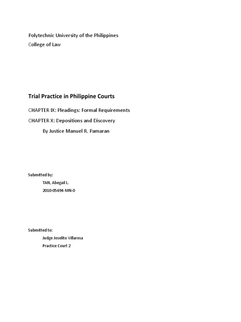 Chapters IX and X Justice Pamaran Book | PDF | Deposition (Law ...