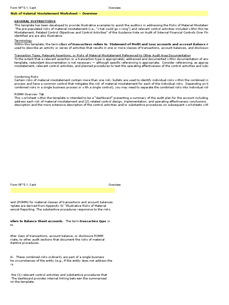 Illustrative Work-paper Template for Testing ROMM and Performing ...
