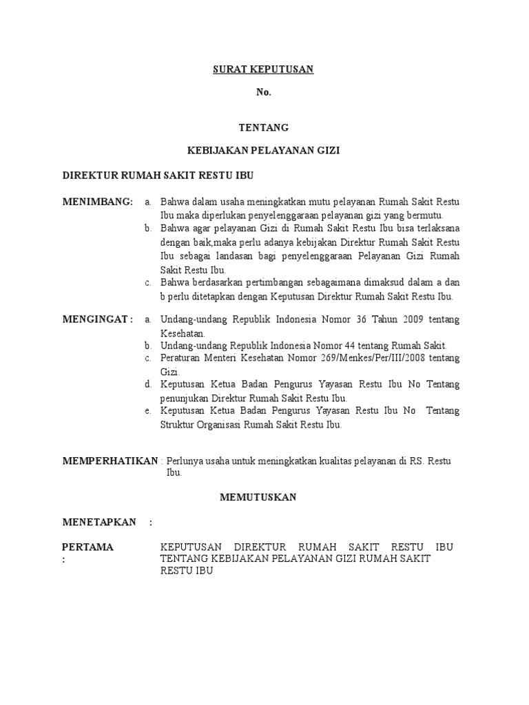 59 2013 SK Kebijakan Pelayanan Gizi | PDF