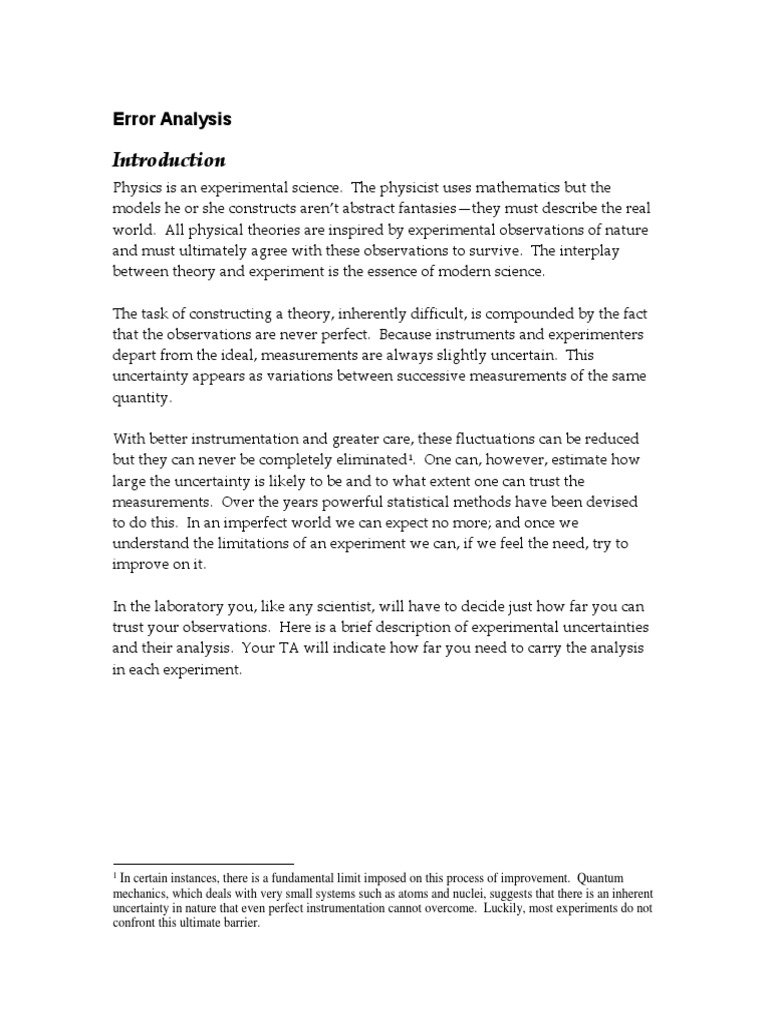 Error Analysis Notes Pdf Observational Error Standard Error 1825