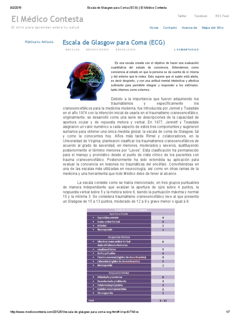 Escala de Glasgow para Coma (ECG) PDF | PDF | Lesión cerebral ...