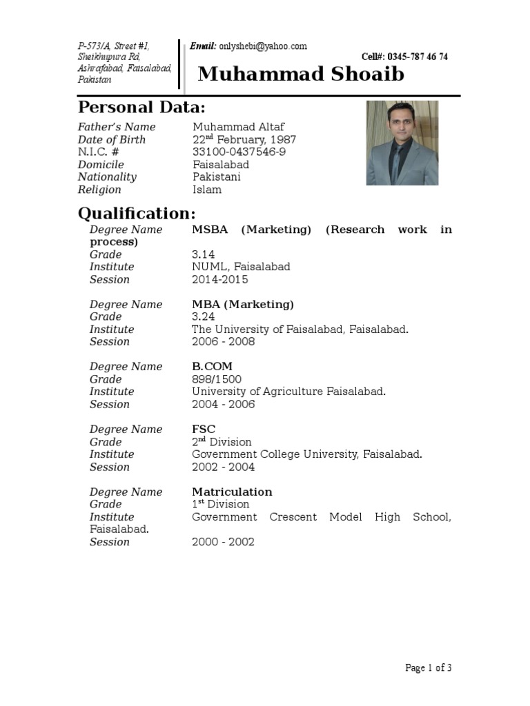 Muhammad Shoaib Resume | PDF | Business | Economies