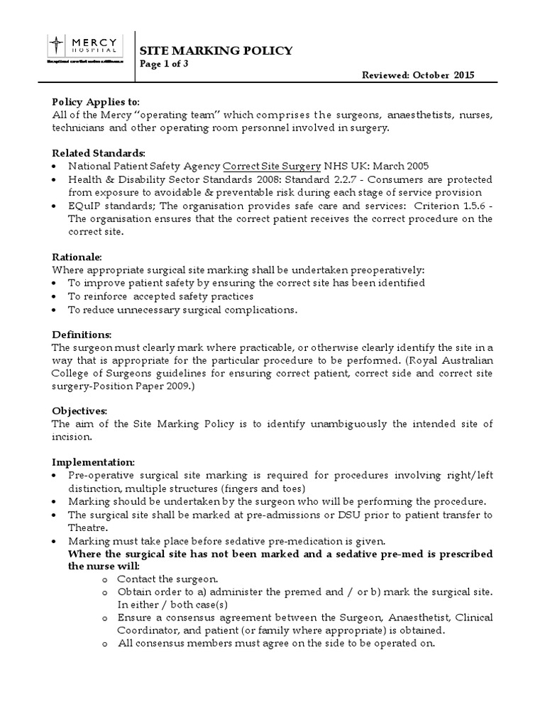 Site Marking Policy | PDF | Surgery | Patient