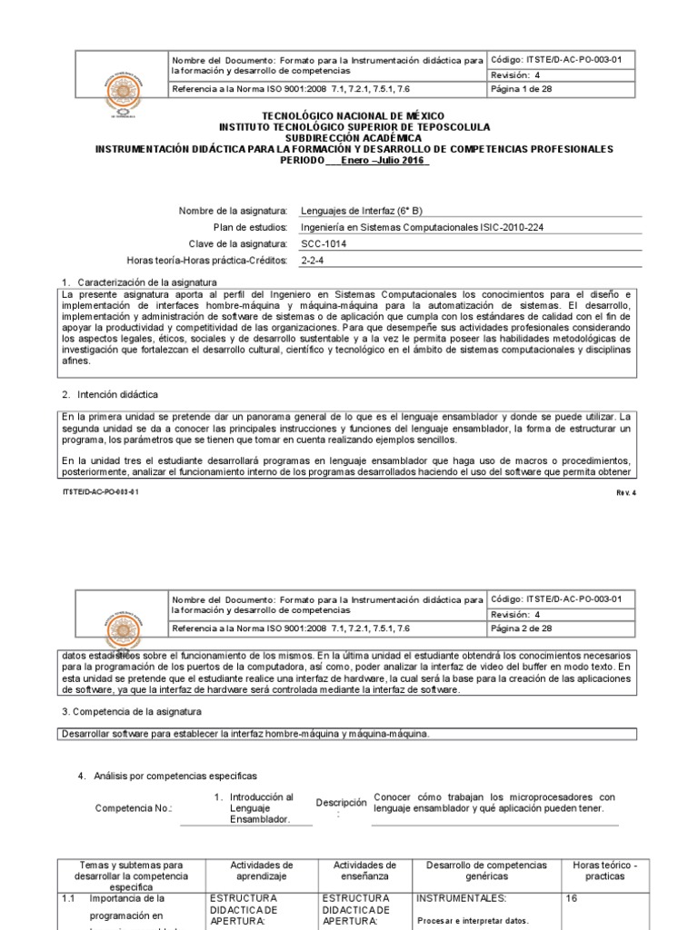 Instrumentacion Didactica LENGUAJES de INTERFAZ 6B | PDF | Lenguaje ...