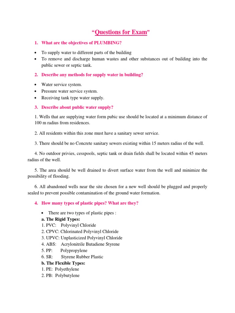 Plumbing PE Exam Study Guide | PDF | Polyvinyl Chloride | Sanitary Sewer