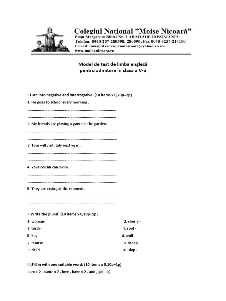 Model de Test de Limba Engleza | PDF | Grammar | Syntactic Relationships