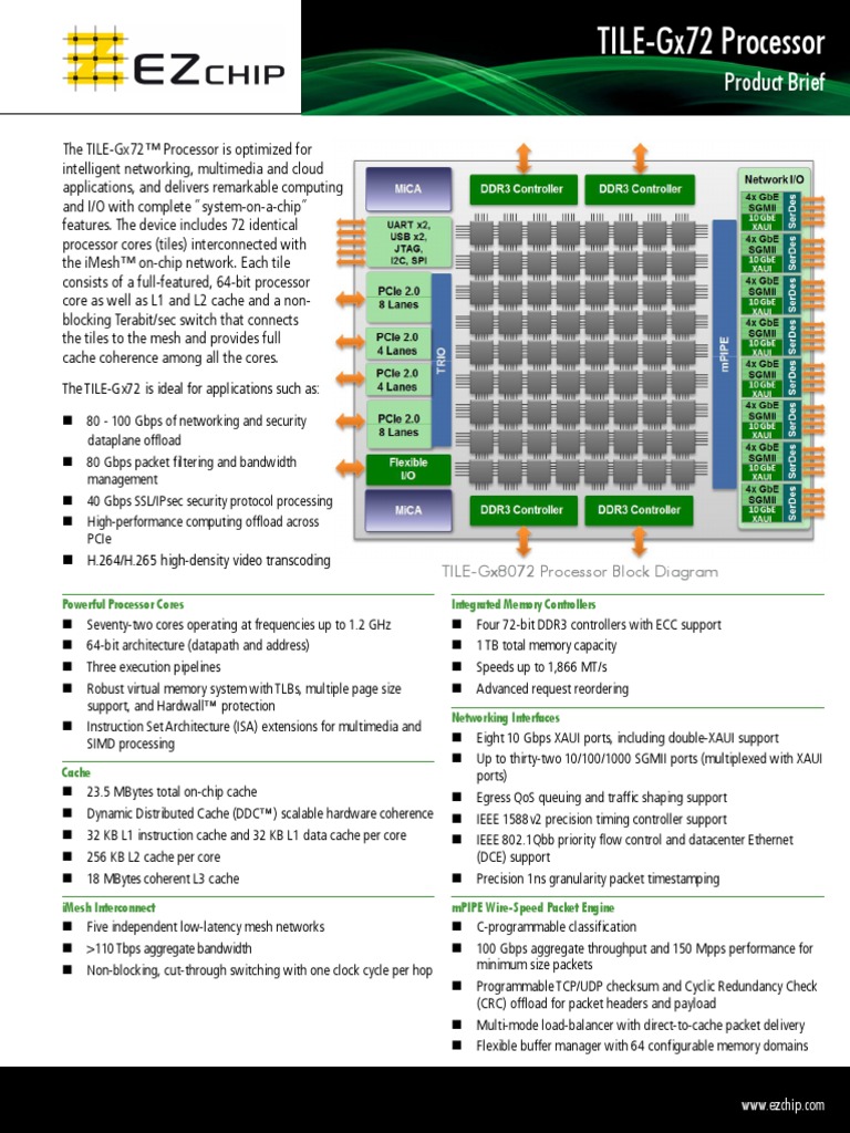 TILE-Gx8072 Processor | PDF | Cpu Cache | Multi Core Processor