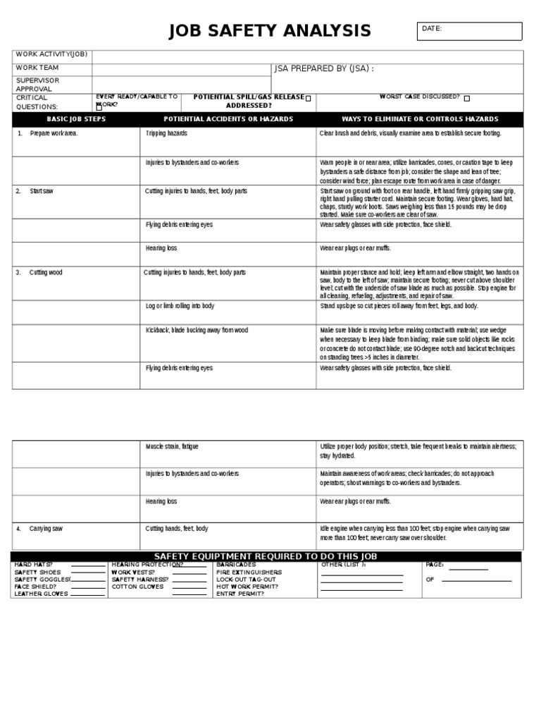 Job Safety Analysis: Jsa Prepared by (Jsa) | PDF | Equipment | Clothing