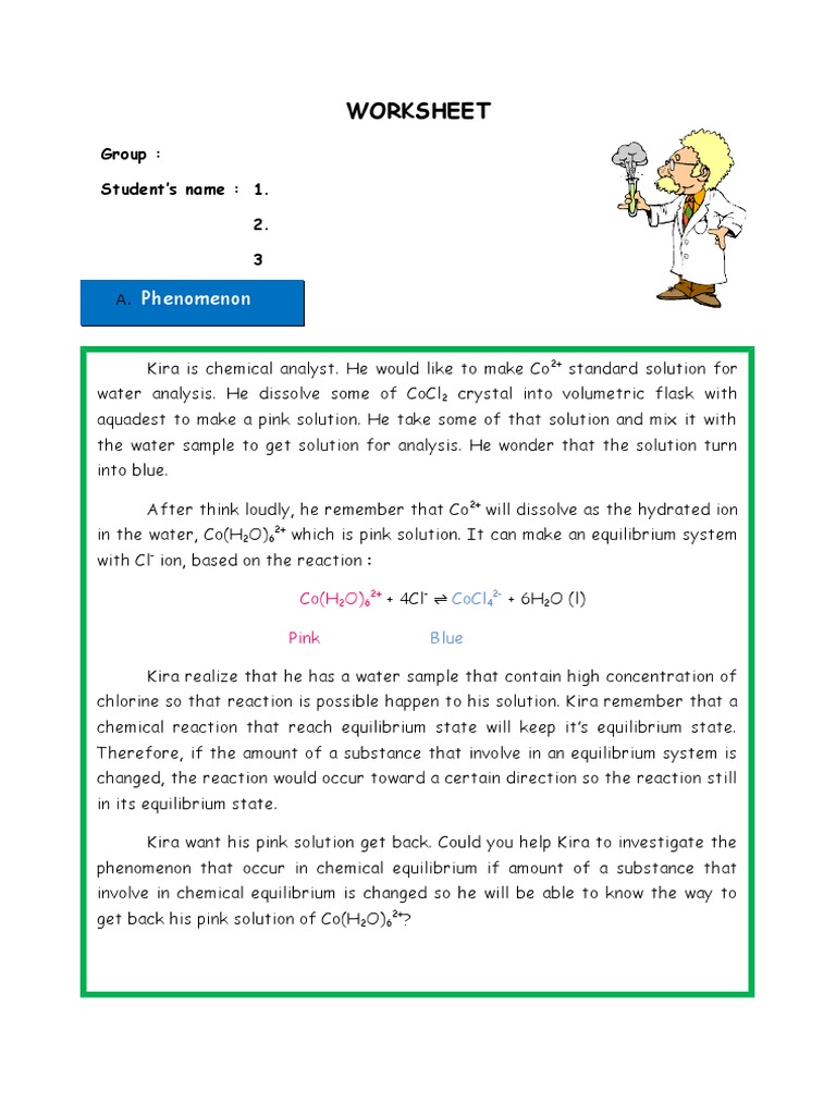Student's Worksheet For Inquiry Lab - Equilibrium | PDF | Chemical ...