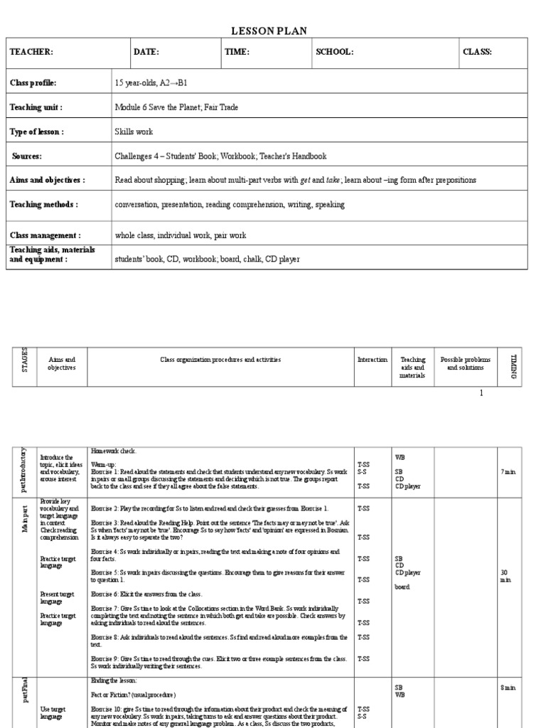 Challenges 4, Module 6 Lesson 2 | PDF | Lesson Plan | Reading Comprehension