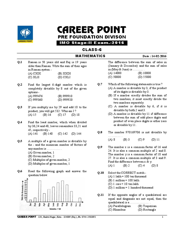Class 6 Imo Paper | PDF | Elementary Geometry | Geometry