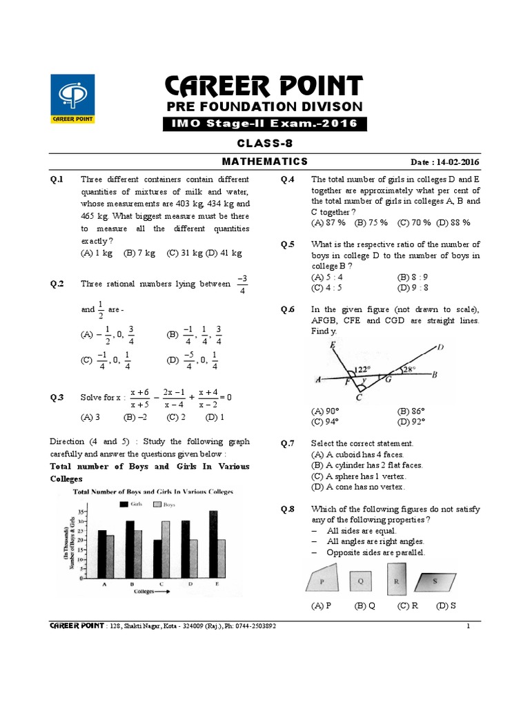 Class 8 Imo Paper | PDF | Rectangle | Triangle