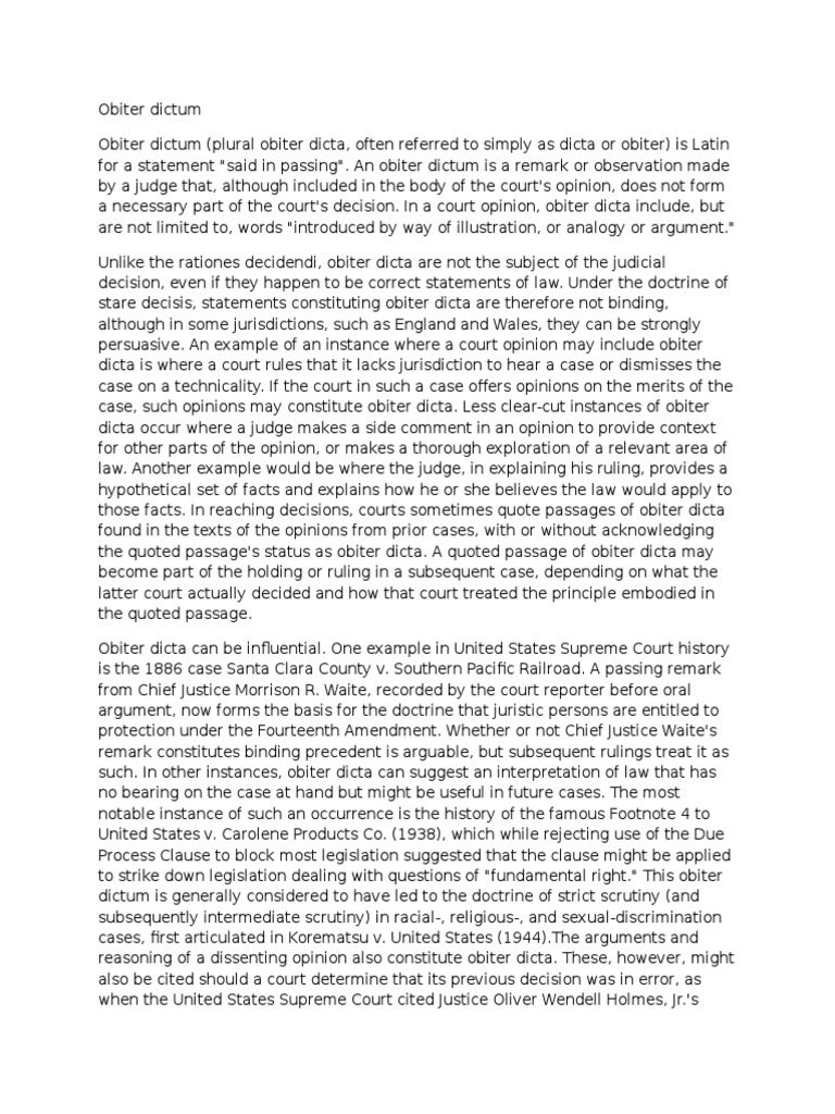 Obiter Dicta | Download Free PDF | Obiter Dictum | United States Case Law