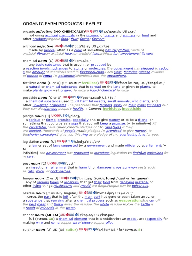 Organic Farm Products Leaflet-Word List | PDF | Organic Farming | Pesticide