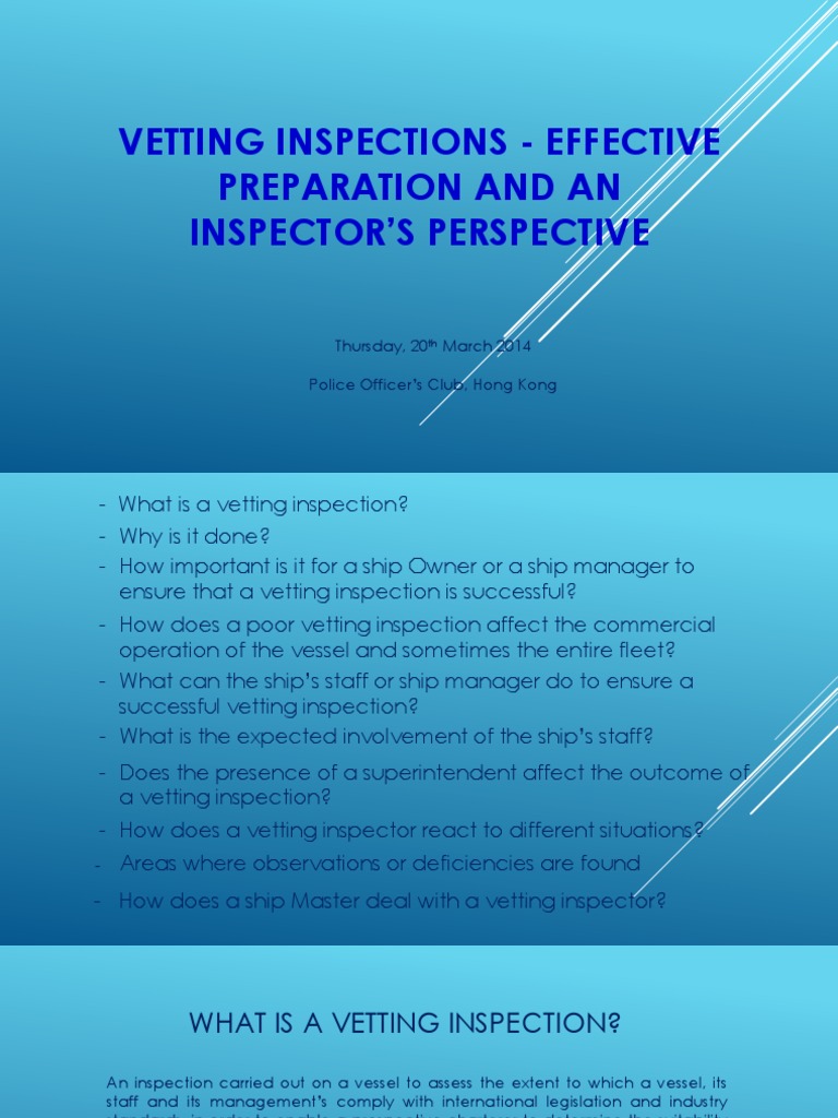 Ship Vetting Inspections Guide | PDF | Ships | Oil Tanker