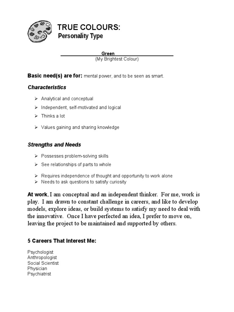Green Personality Type Traits and Careers | PDF | Career & Growth ...