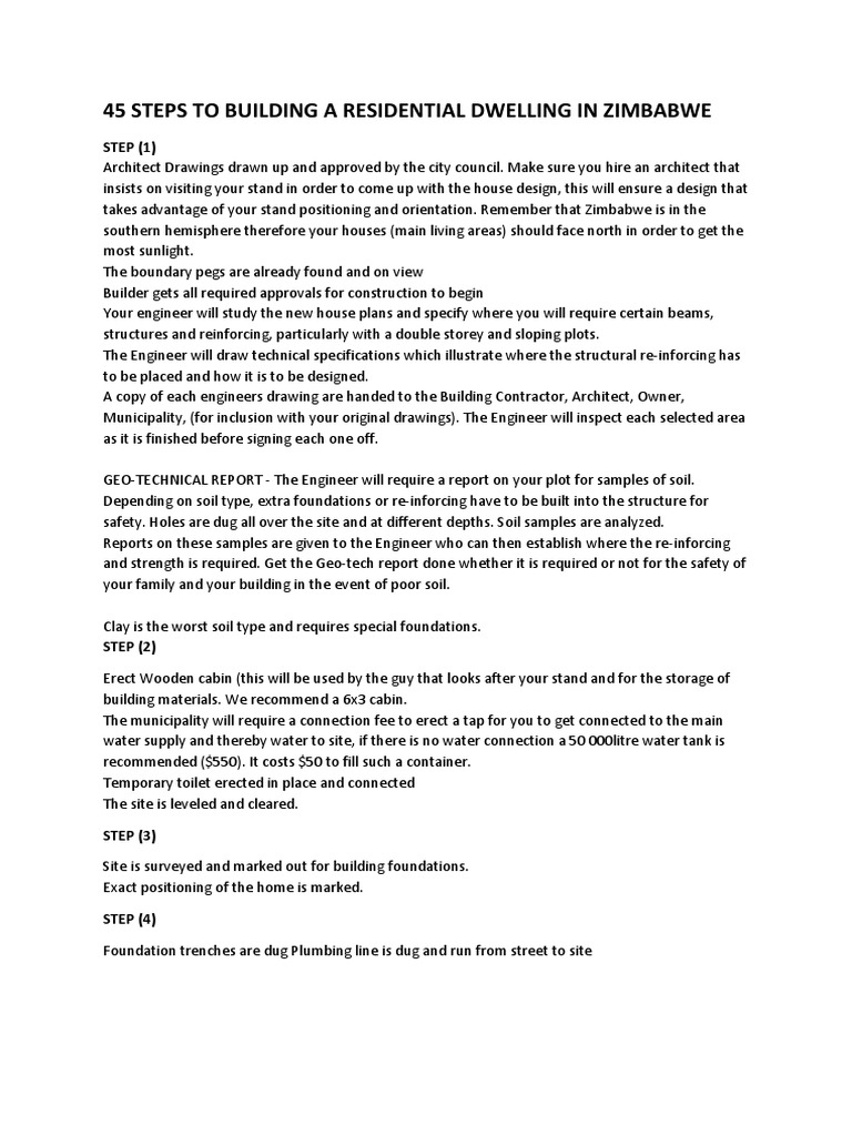 45 Steps To Building A Residential Dwelling in Zimbabwe | PDF | Framing ...