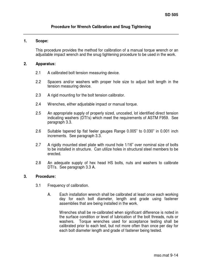 Procedure For Wrench Calibration and Snug Tightening | PDF | Nut ...