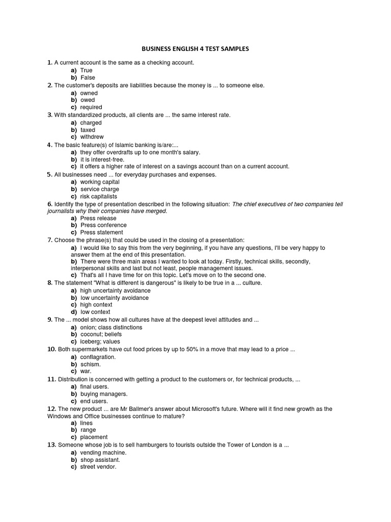Business English 4 Test Samples | PDF | Transaction Account | Economies