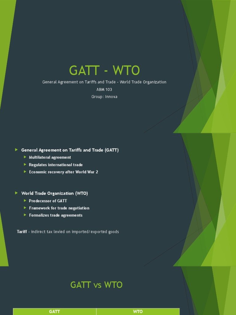 Gatt - Wto: General Agreement On Tariffs and Trade - World Trade ...