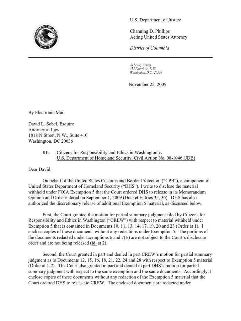 CREW: U.S. Department of Homeland Security: U.S. Customs and Border ...