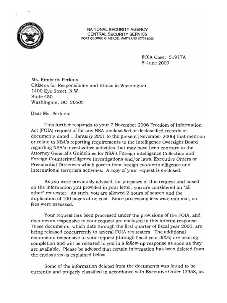 CREW: Department of Defense: Central Intelligence Agency: Regarding NSA ...