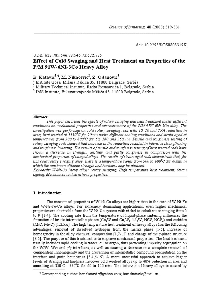 Effect of Cold Swaging and Heat Treatment On The Properties of The PM ...