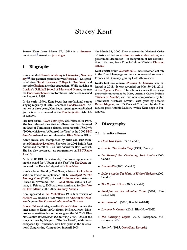 Stacey Kent | PDF | Leisure | Jazz Music