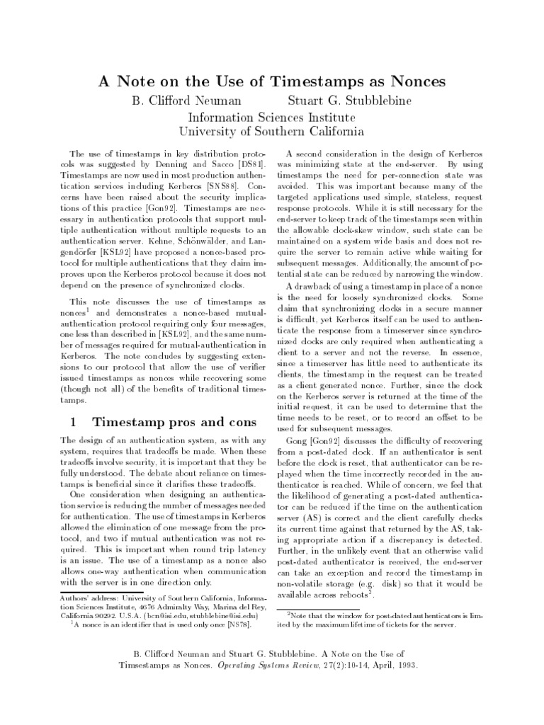 A Note On The Use of Timestamps As Nonces: 1 Timestamp Pros and Cons ...