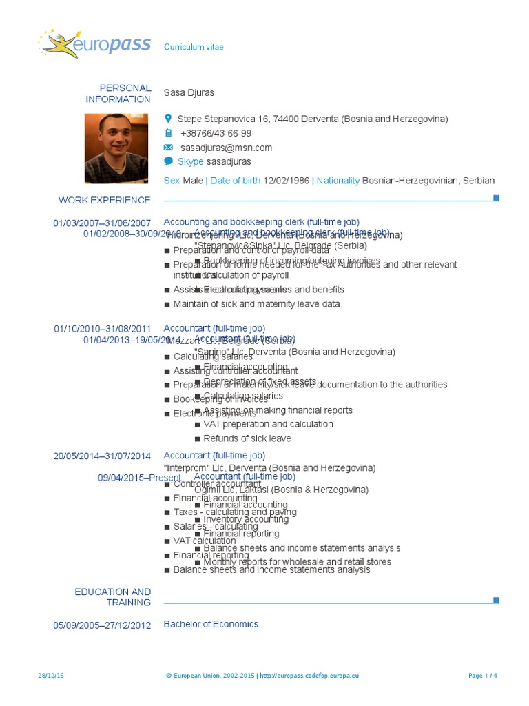 CV Europass 20151228 Djuras En | Bookkeeping | Accounting