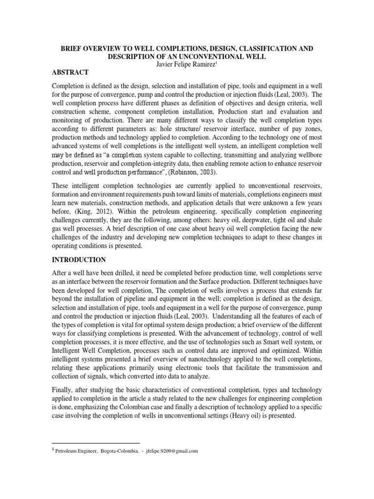 Brief Overview To Well Completions Design Classification and ...