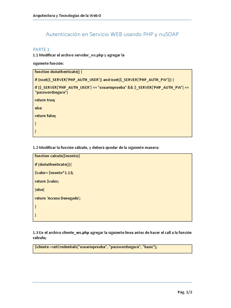 Ejercicio - Autenticacion en Servicio Web Usando PHP y NuSOAP-2 | PDF
