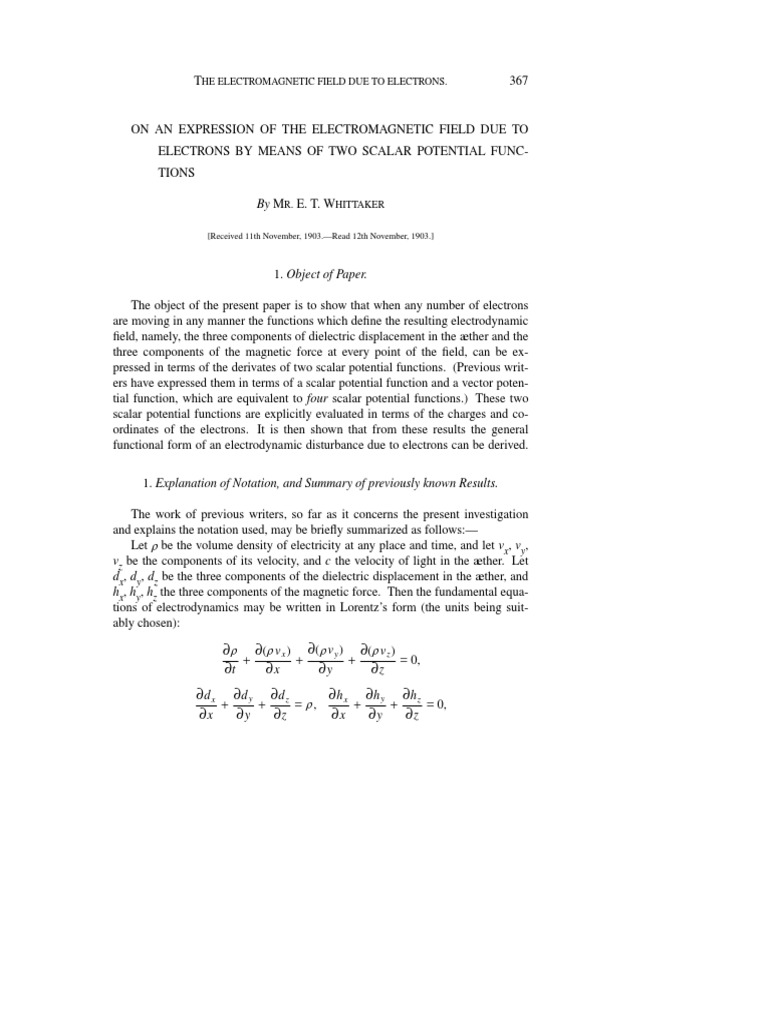 E.T.whittaker 1903 | PDF | Classical Electromagnetism | Euclidean Vector